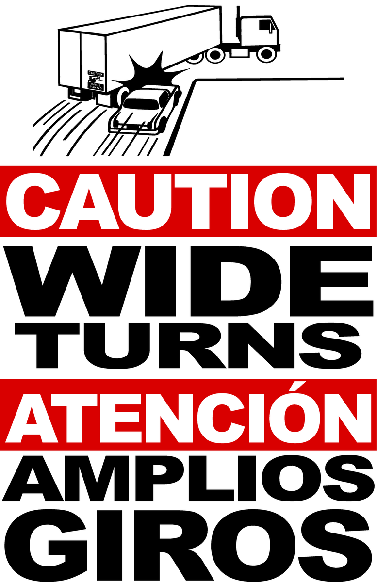 Caution Wide Turns Bilingual Decal. Multi-Pack – Signs by SalaGraphics