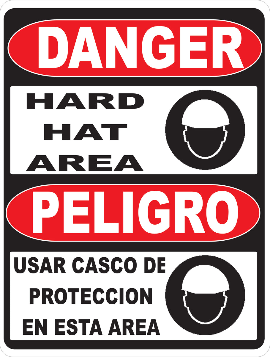 Danger Bilingual Hard Hat Area Sign. Peligro Usar Casco de Proteccion ...