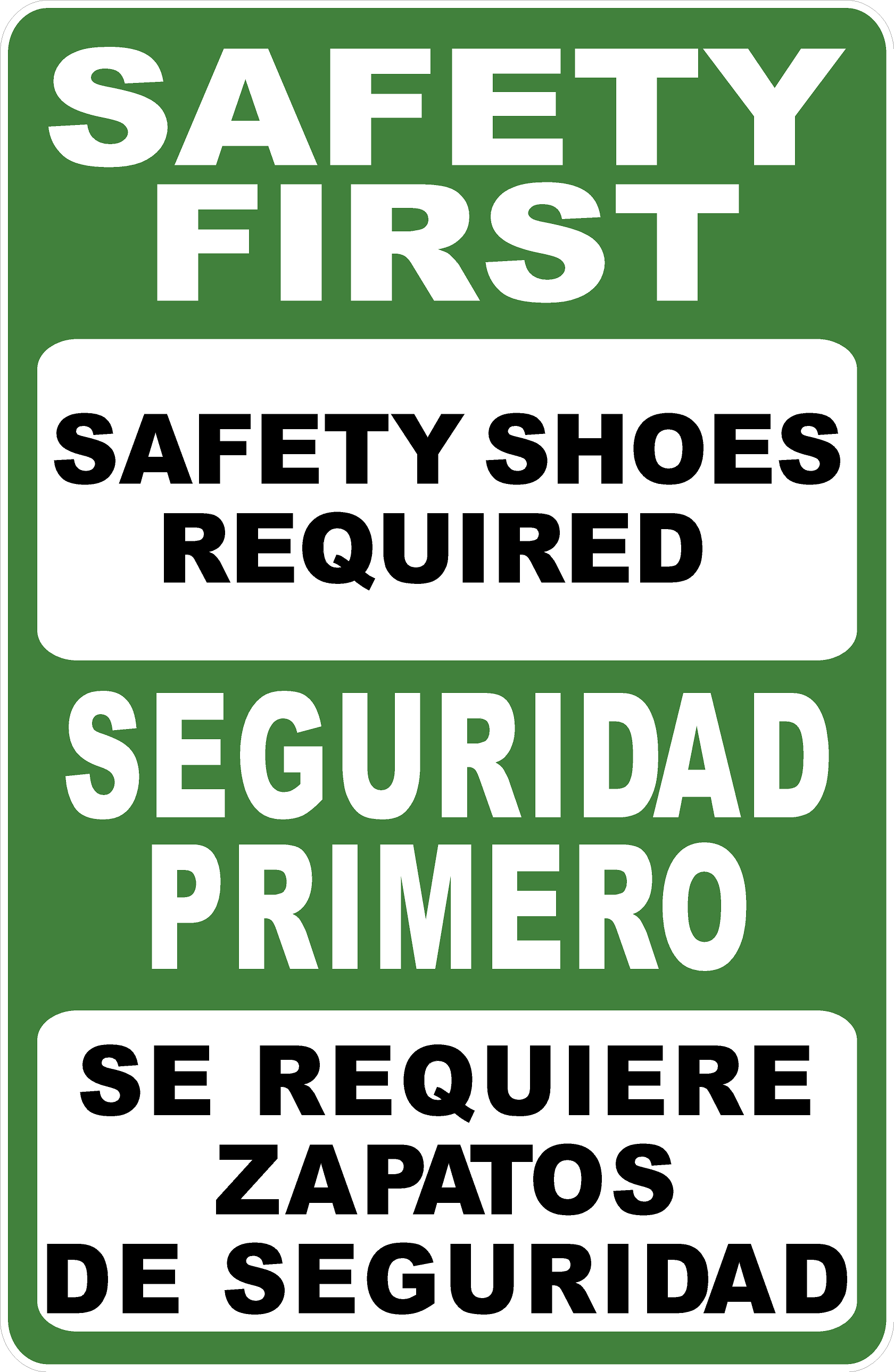 Bilingual Safety First Safety Shoes Required Sign – Signs by SalaGraphics