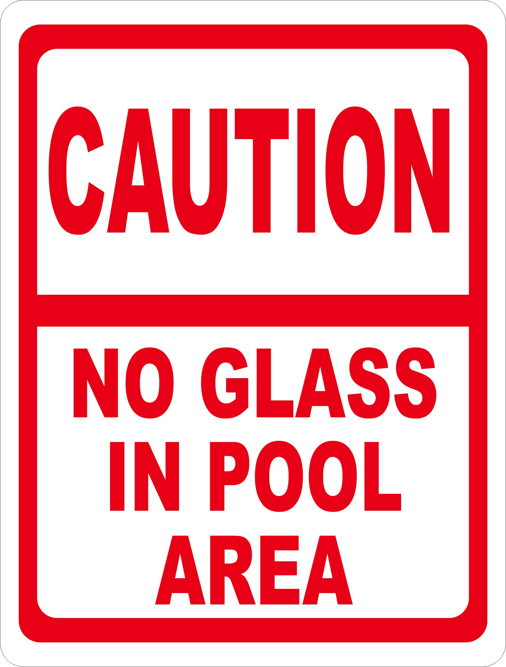 Caution No Glass in Pool Area Sign – Signs by SalaGraphics