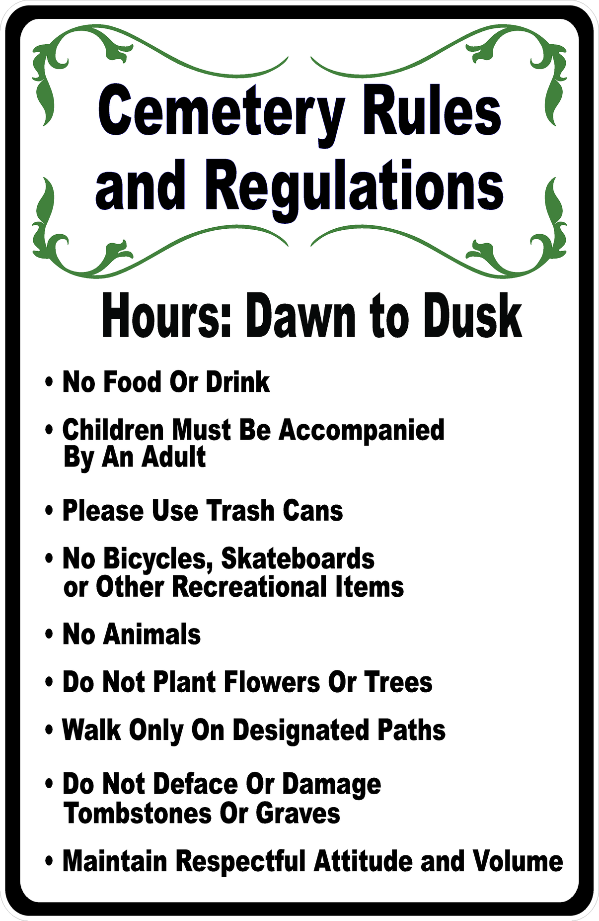 Cemetery Rules and Regulations Sign – signs by salagraphics
