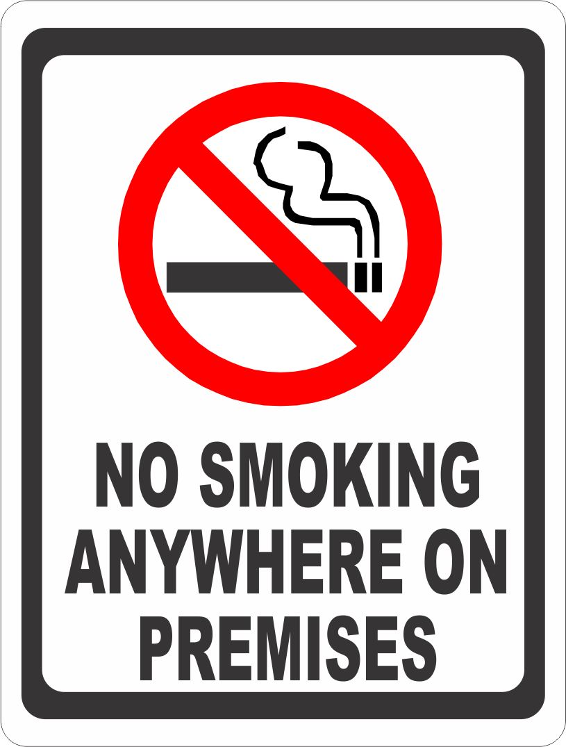 No Smoking Anywhere on Premises Sign w/symbol – Signs by SalaGraphics