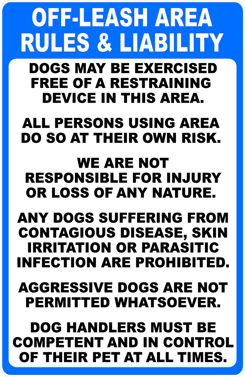Pet Off-Leash Area Liability Sign – Signs by SalaGraphics