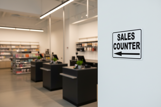 Sales Counter with Directional Arrow Sign – signs by salagraphics