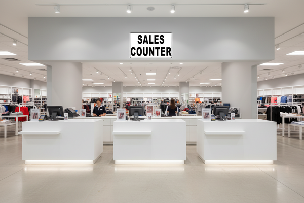 Sales Counter with Directional Arrow Sign – signs by salagraphics