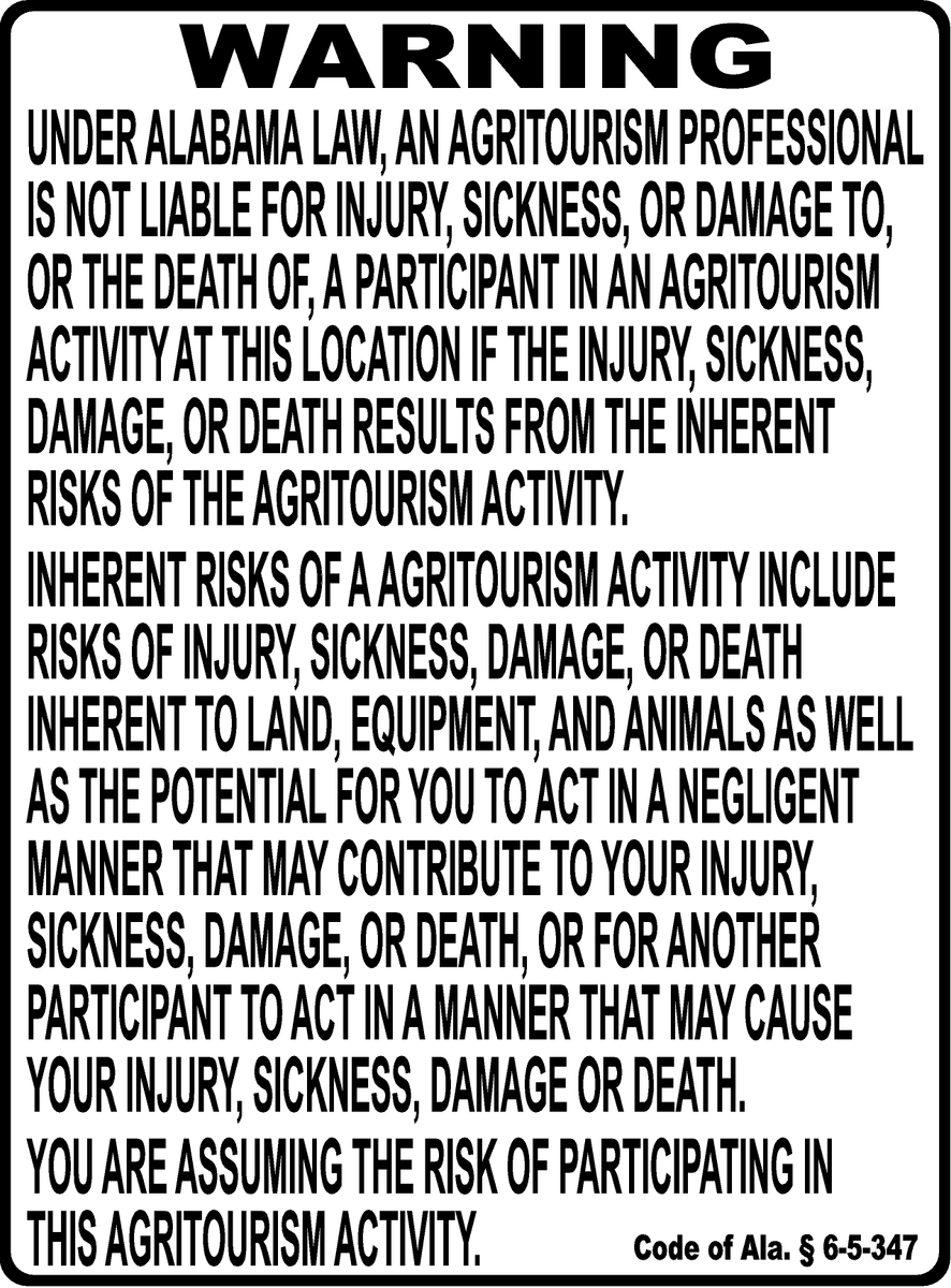 Agritourism Liability Law Sign for Alabama – Signs by SalaGraphics