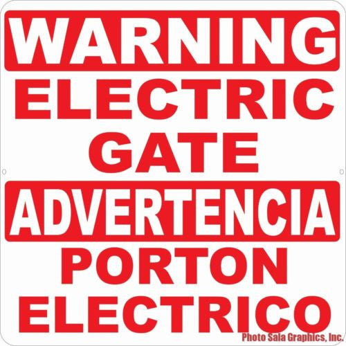 Warning Electric Gate Bilingual Sign – Signs by SalaGraphics