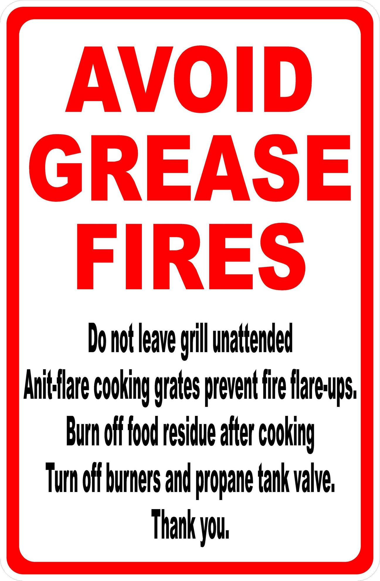 Avoid Grease Fires Sign Grill Safety Sign – Signs by SalaGraphics