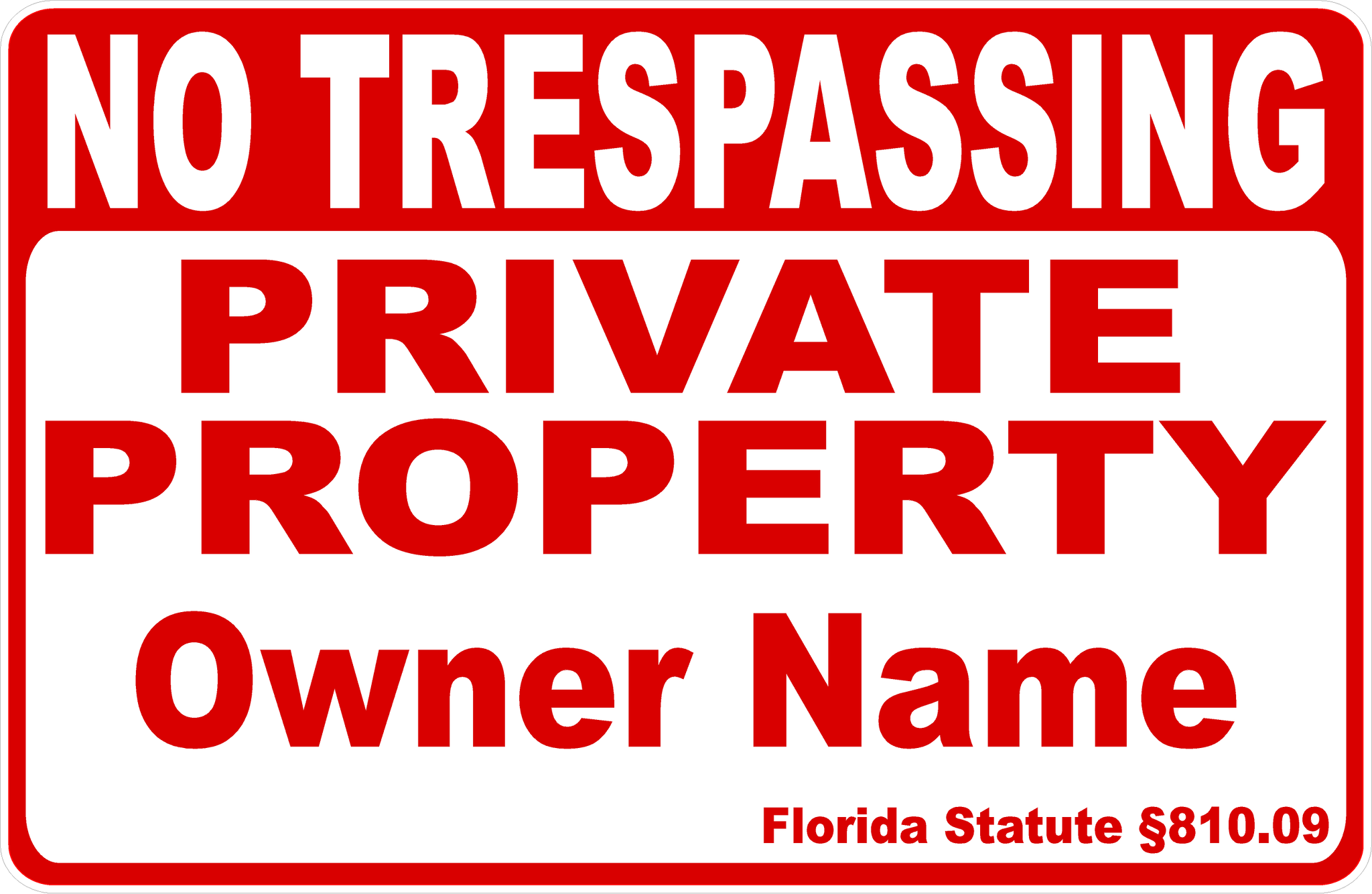 No Trespassing Private Property Florida Civil Code Sign – Signs by ...