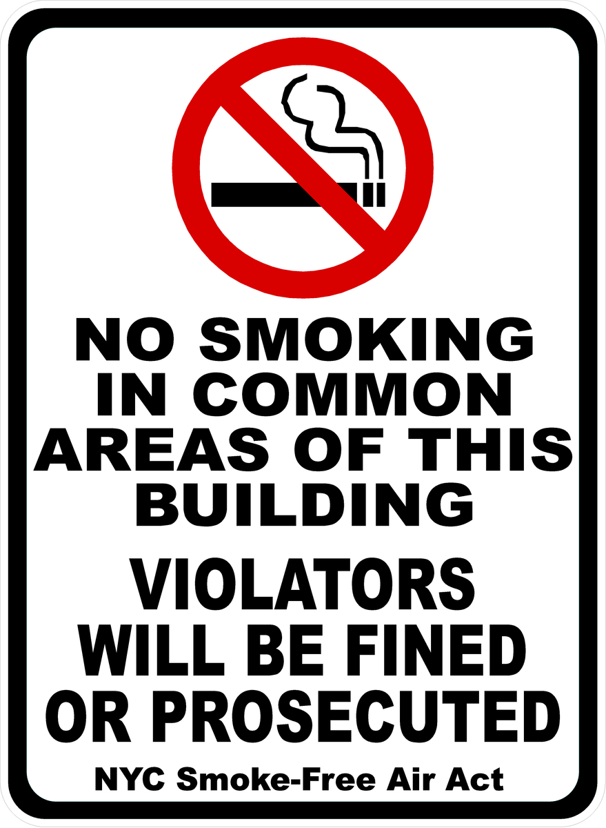 No Smoking in Common Areas of Building Sign. NYC Smoke-Free Ai – Signs ...