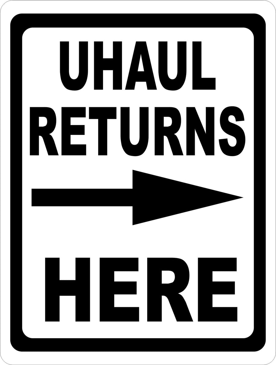 U Haul Returns Here Sign with Directional Arrow – Signs by SalaGraphics