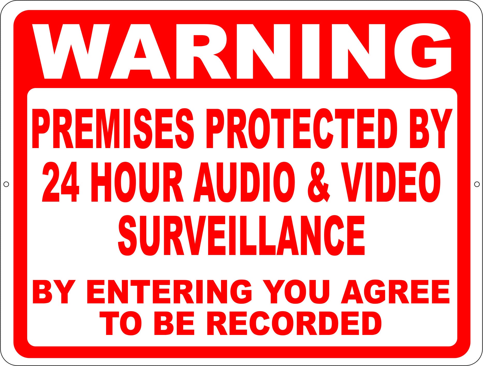 Warning Premises Protected 24 Hour Audio and Video Surveillance Sign ...
